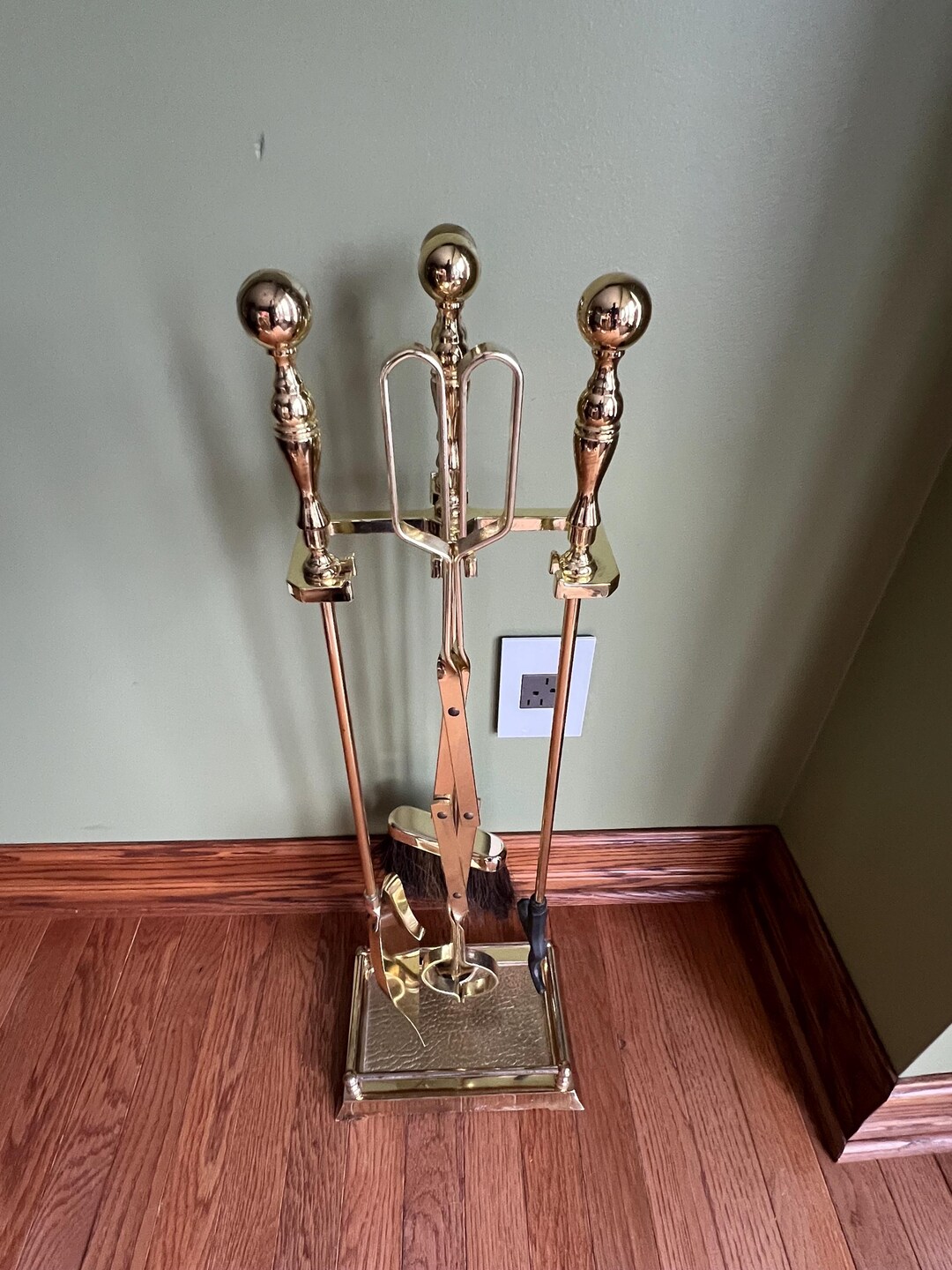Vintage Gold Tone Brass Fireplace Tools Set 4 Tools and Stand 1980s ...