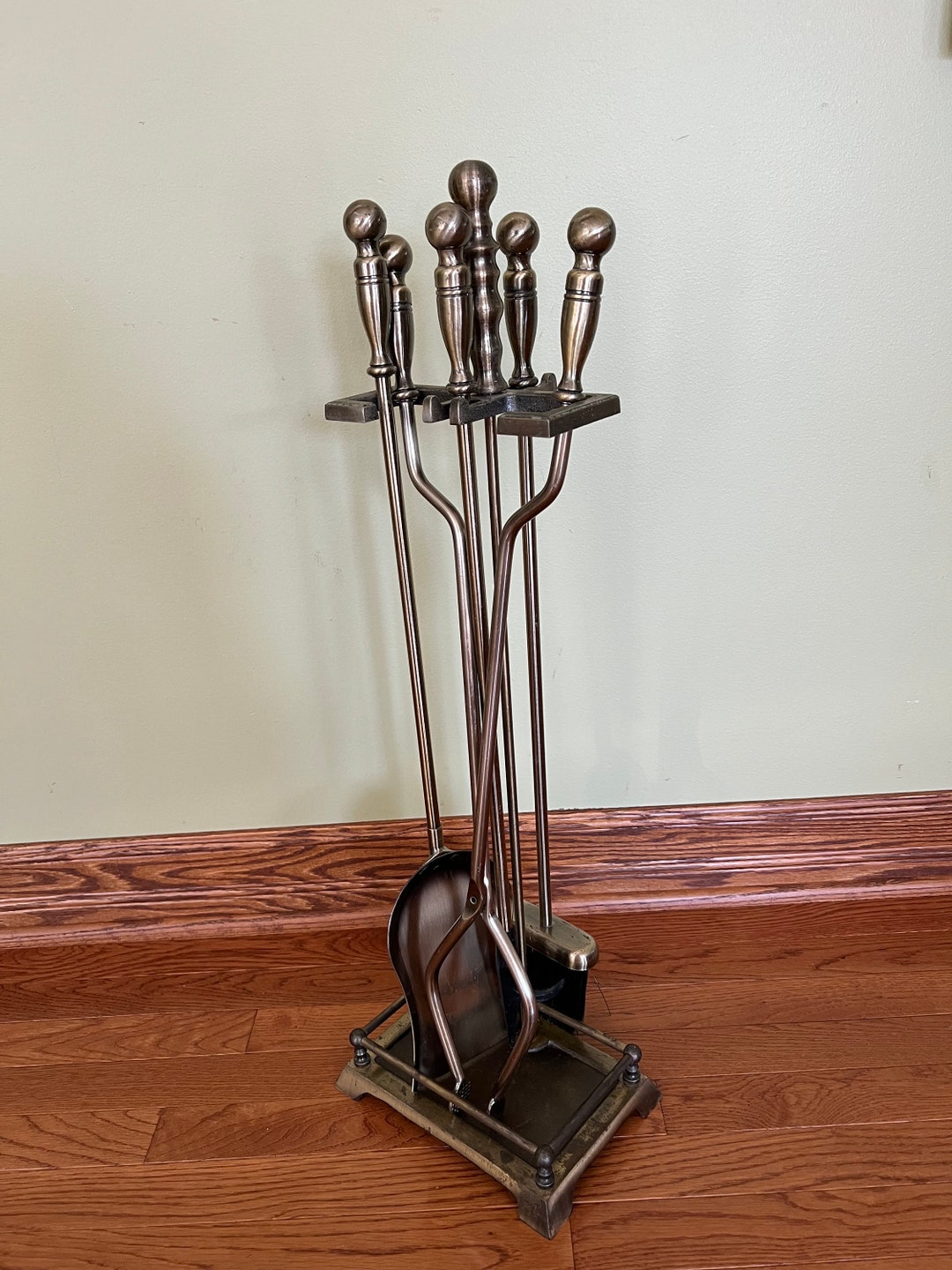 Vintage Fireplace Tools Set / Brass Plated 4 Pieces and Stand Fireplace ...