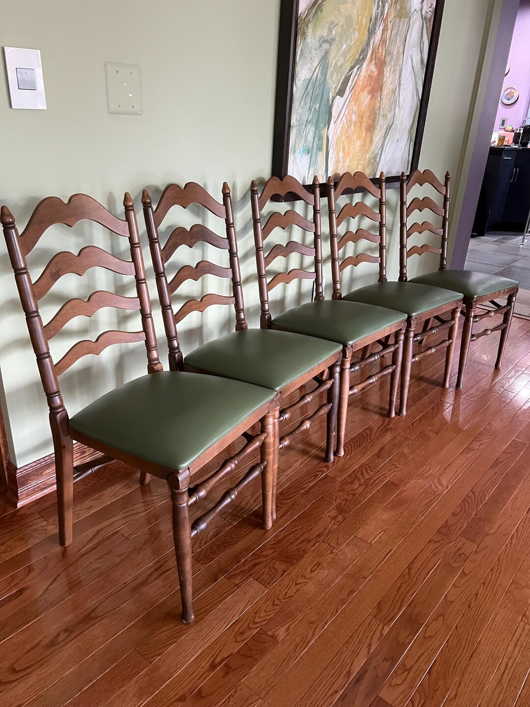 MCM Set of 5 Stakmore Folding Dinning Chairs With Curved Ladder Back ...