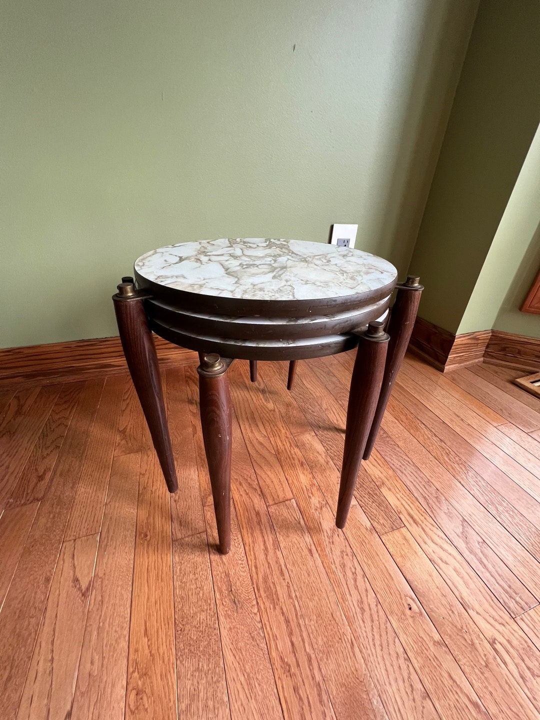 Set of 3 MCM Stackable Round Tables/atomic Era Small Round Table/mid ...