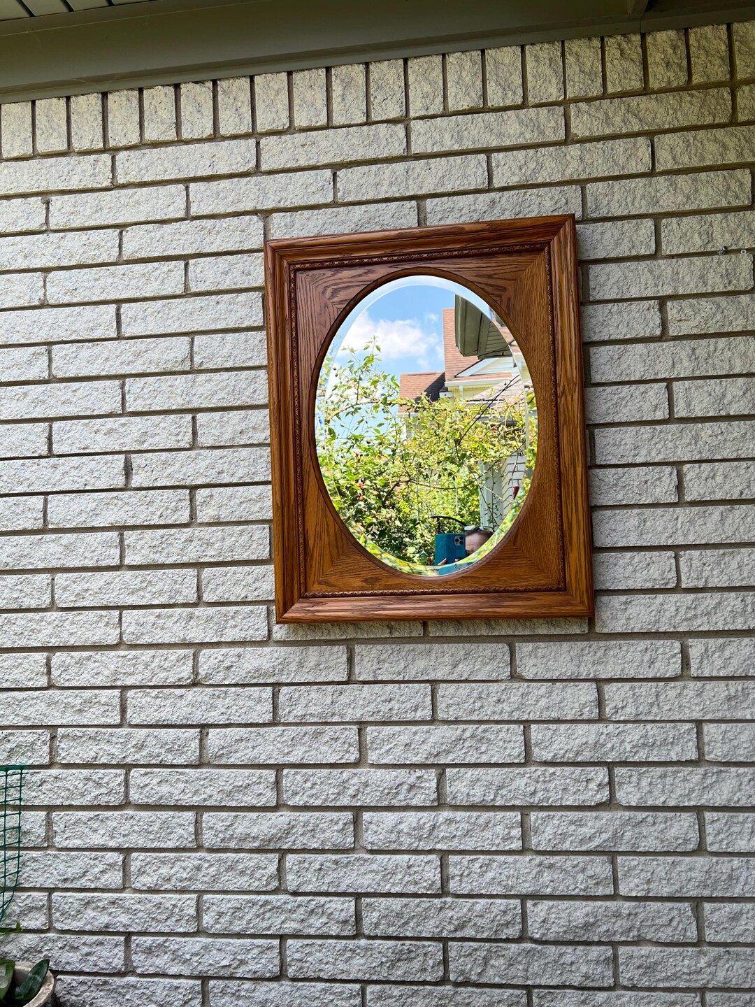 Vintage Solid Oak Frame Beveled Mirror With Carved Details/large Oval ...