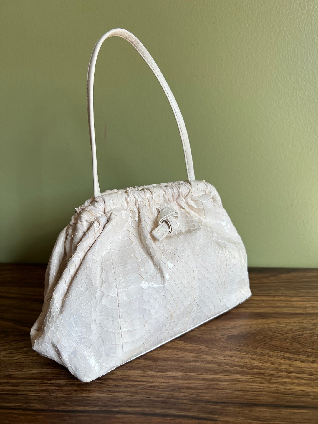 Vintage Real Python Handbag / Small off White Python Skin Purse/ Cream ...