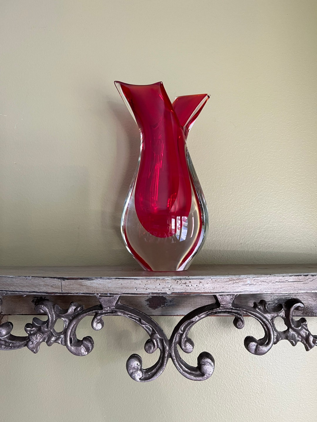 Vintage Murano Italy Glass Vase/murano Oball Sommerso Fishtail Vase ...