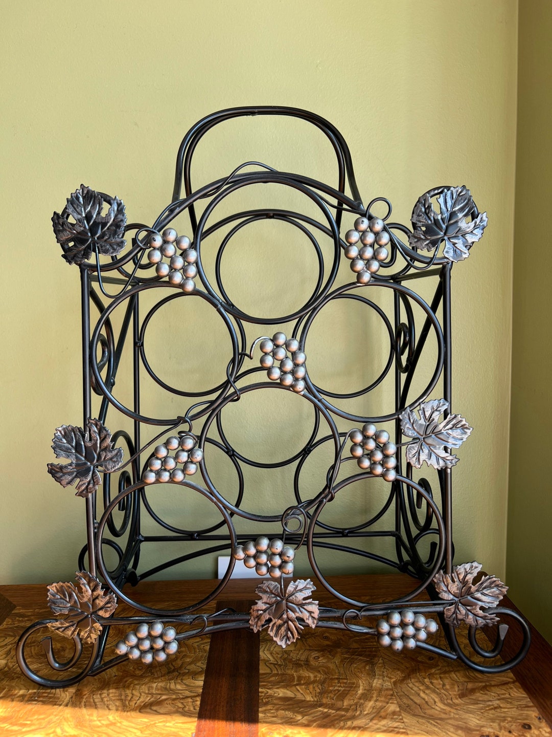 Vintage Wine Rack 6 Bottles Holder With Grape Decor and Top - Etsy