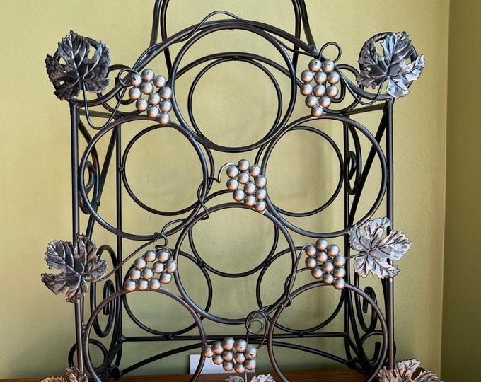 Vintage Wine Rack 6 Bottles Holder With Grape Decor and Top Handles ...