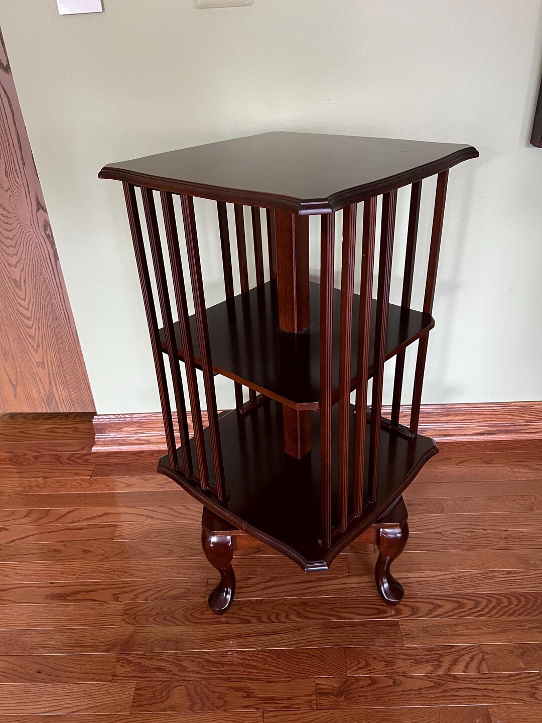 Vintage Mahogany Rotating Library Bookcase Queen Anne Legs//3 Tiered ...