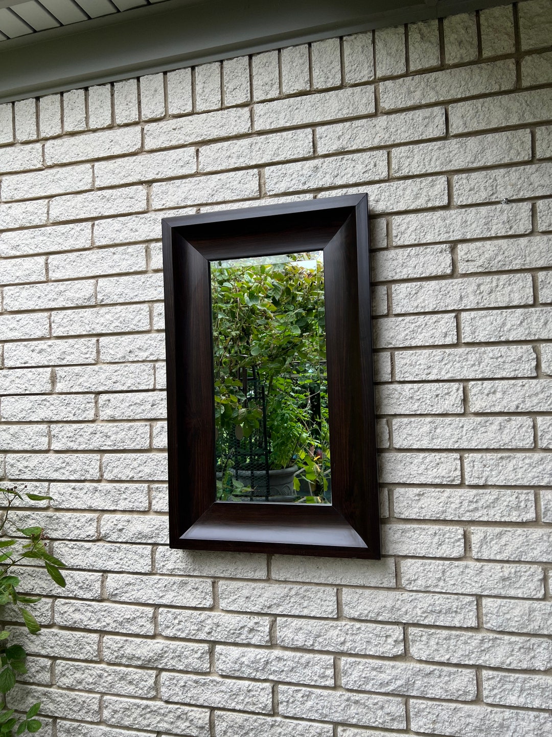 Vintage Dark Frame Beveled Mirror/dark Wood Frame Wall Mirror ...