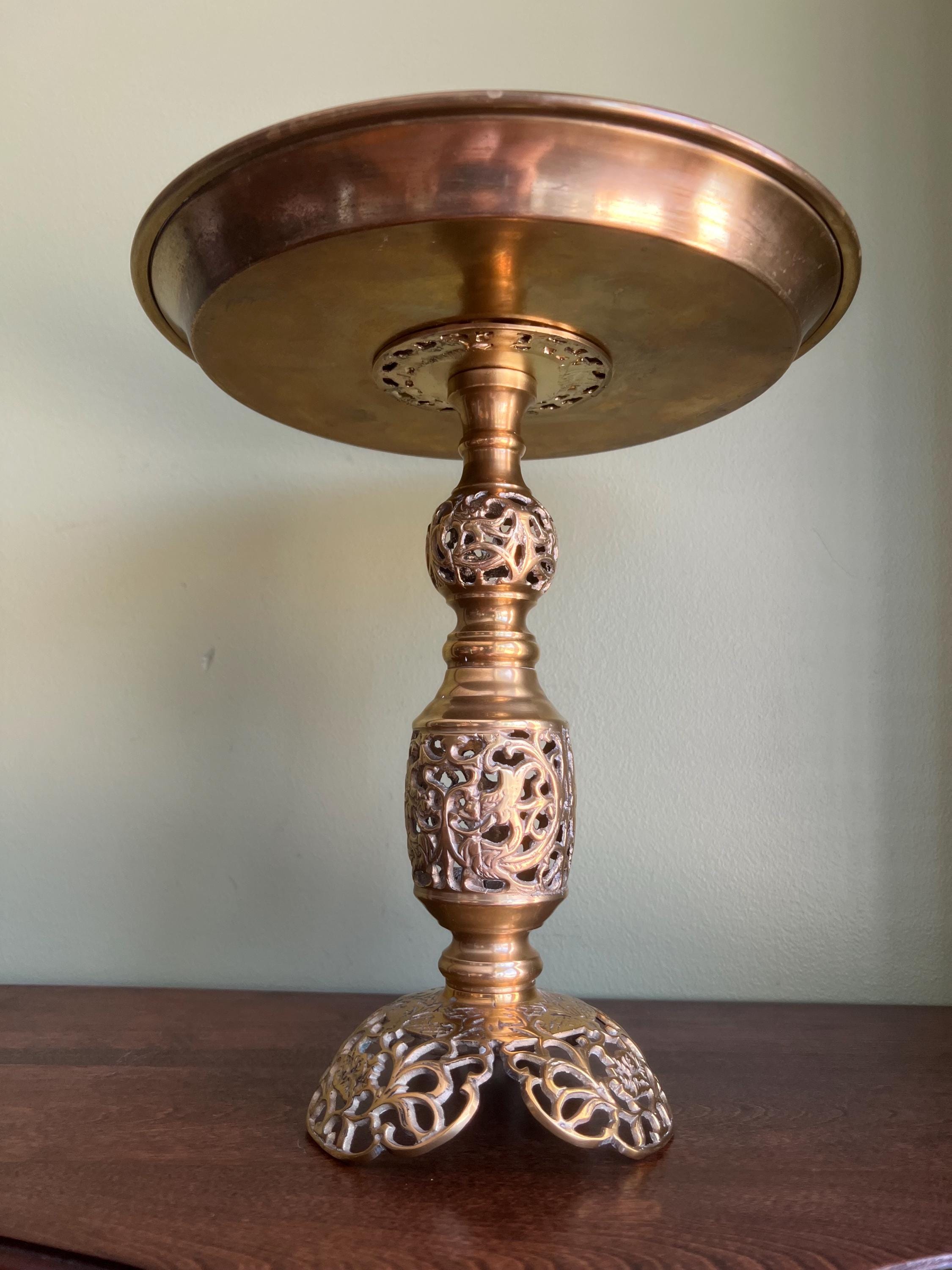 Vintage Chinese Brass Pedestal Table With Round Top and Ornate Brass ...