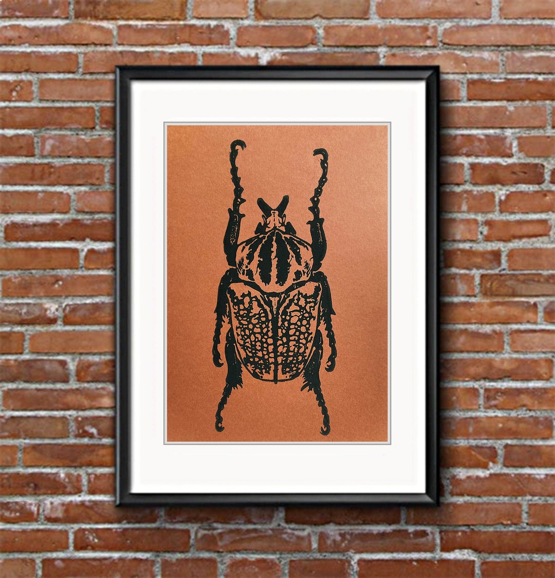 Black 'goliath Beetle' Linocut Print on Terracotta Card (A4) - Etsy