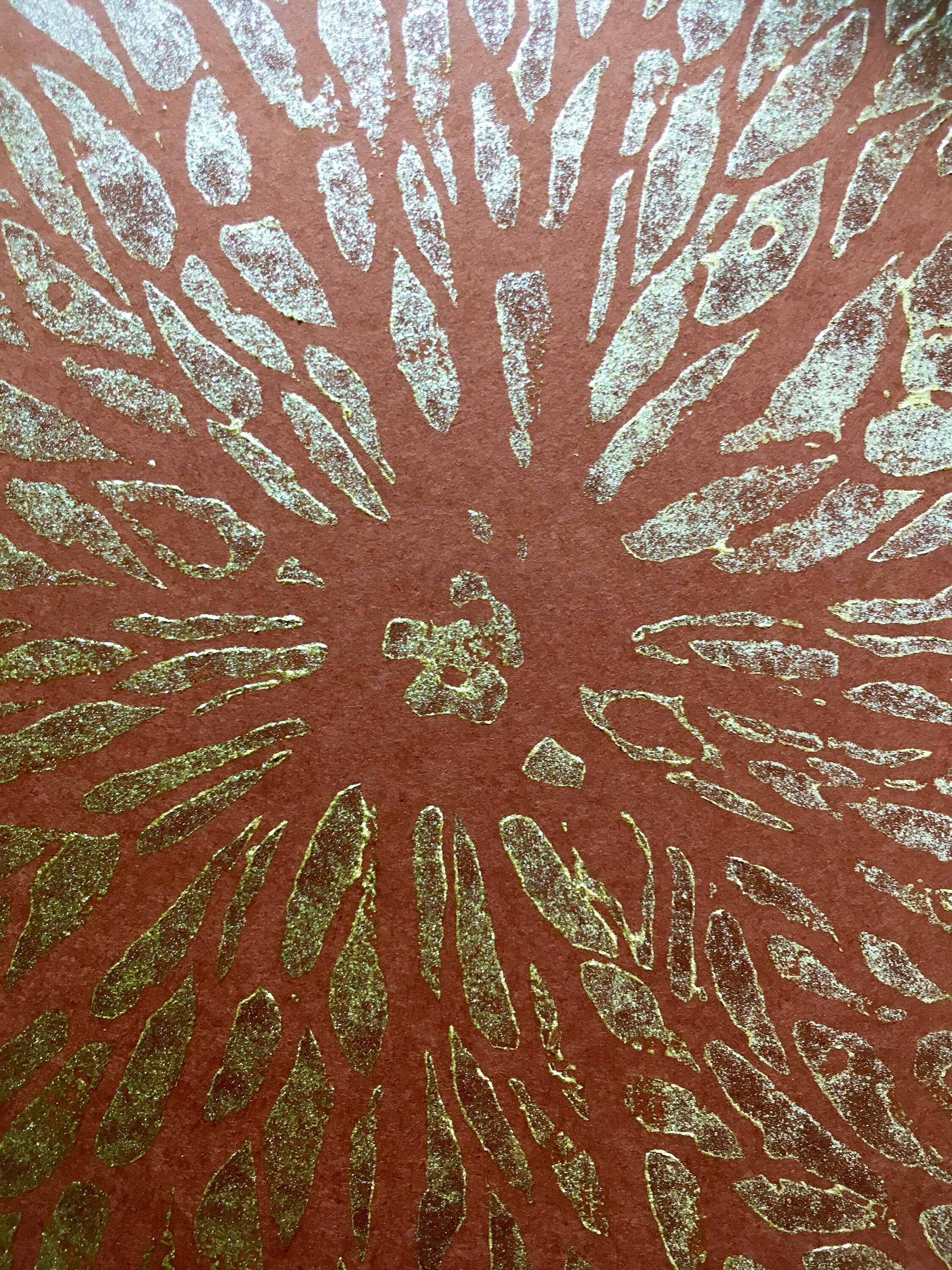 Impresión Linocut Linocut de oro 'Citrus' sobre papel de terracota A4 ...