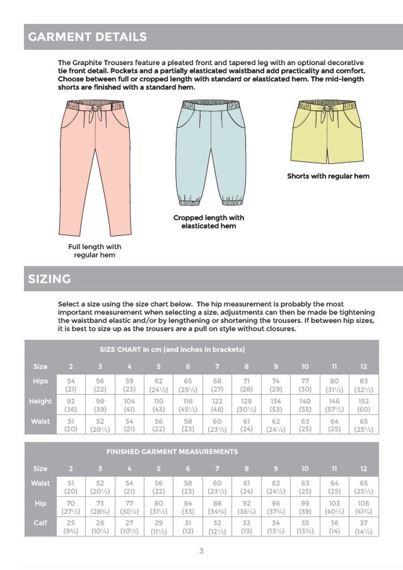 Pdf Sewing Pattern for the Graphite Trousers and Shorts - Etsy UK