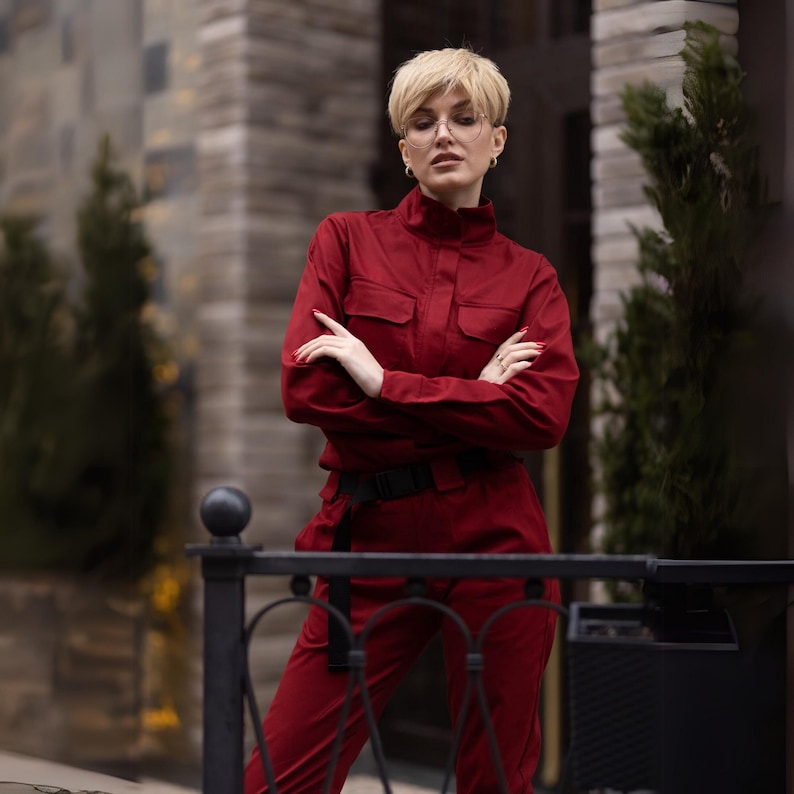 Red Woman Suit, Techwear, Womens Coveralls, Jumpsuit Women, Tracksuit ...
