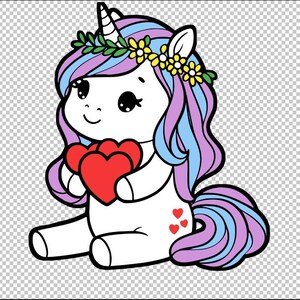 Cute Unicorn With Heart Love Valentine SVG Baby Unicorn Outline Cricut ...