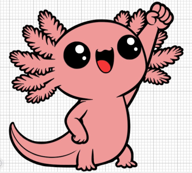 Cute Axolotl With Hand Raised in Triumph, Outline Svg, Cricut ...