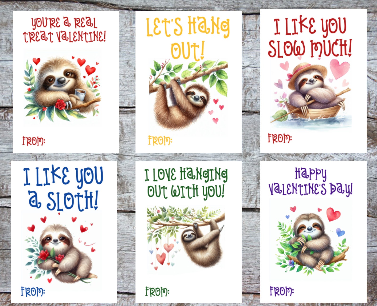 Sloth Printable Valentine Class Classroom Cards Instant Download Cute ...