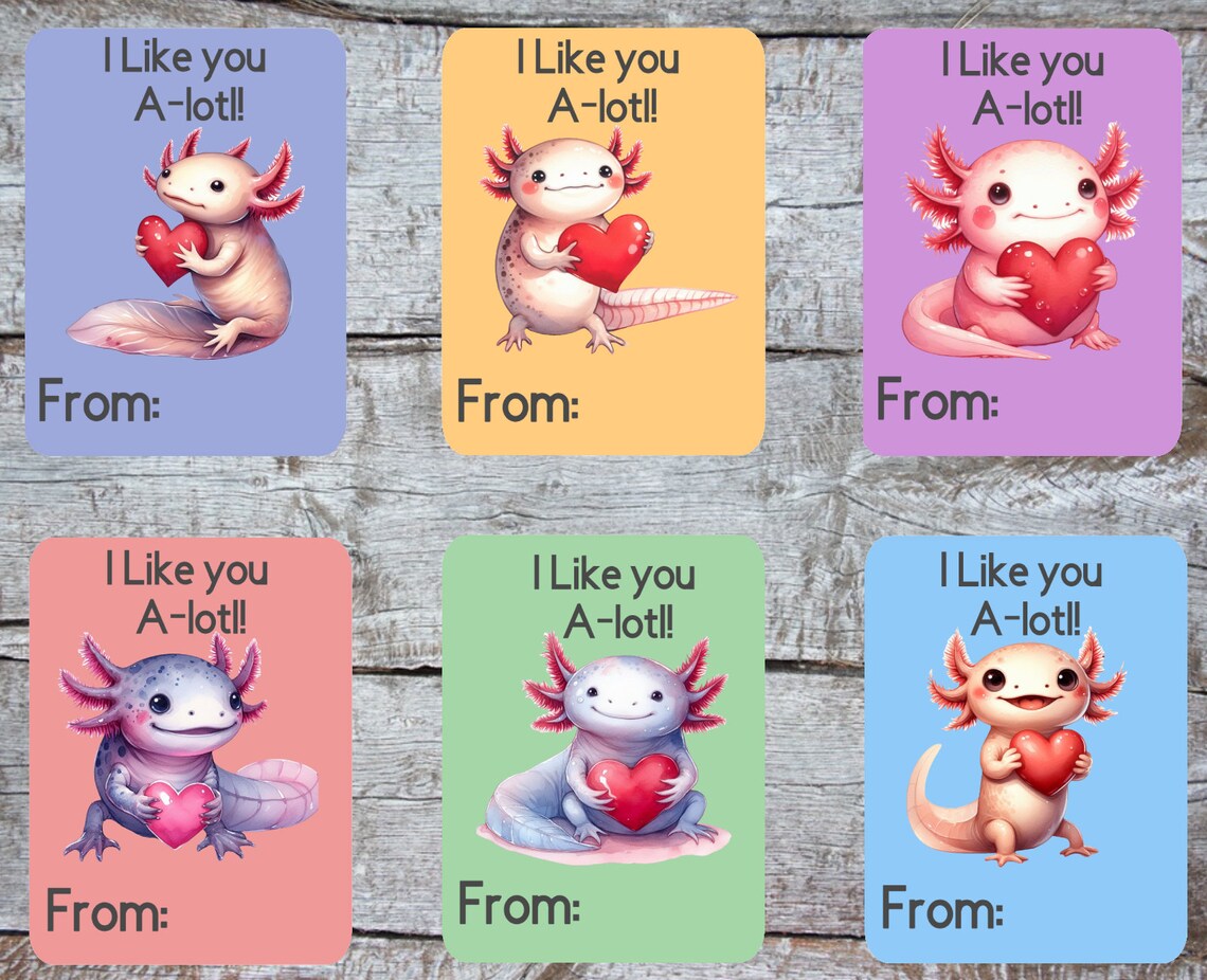 Axolotl Valentine Printable Class Classroom Cards Instant Download Cute ...
