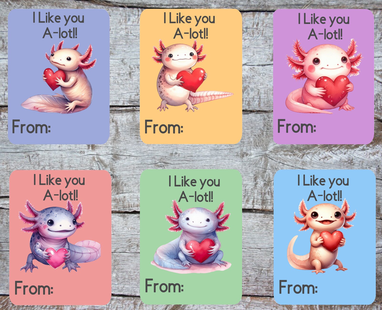 Axolotl Valentine Printable Class Classroom Cards Instant Download Cute ...