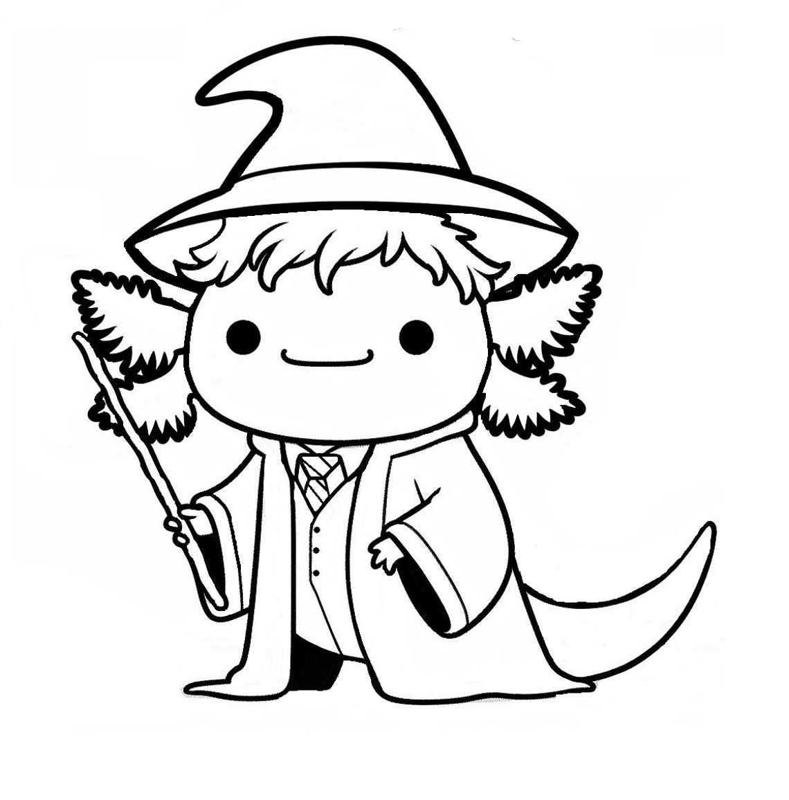 Harry Potl and Friends Cute Axolotl Magic Wizard Svg, Outline Svg Files ...