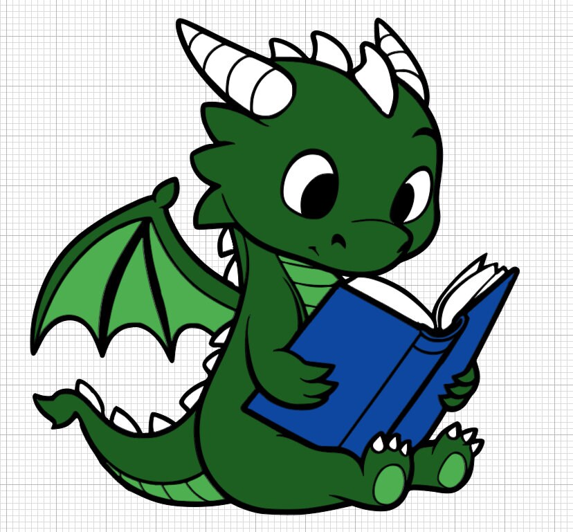 Cute Reading Dragon, Dragon With Book SVG, Axolotl Outline Cricut ...