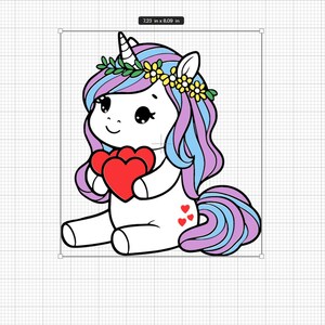 Cute Unicorn With Heart Love Valentine SVG Baby Unicorn Outline Cricut ...