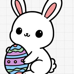 Coniglietto pasquale con uovo SVG Coniglietto carino contorno SVG per ...