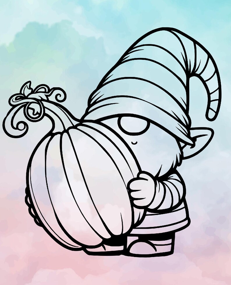 Gnome Holding Pumpkin SVG Layered Outline SVG Cricut Silhouette Cut ...