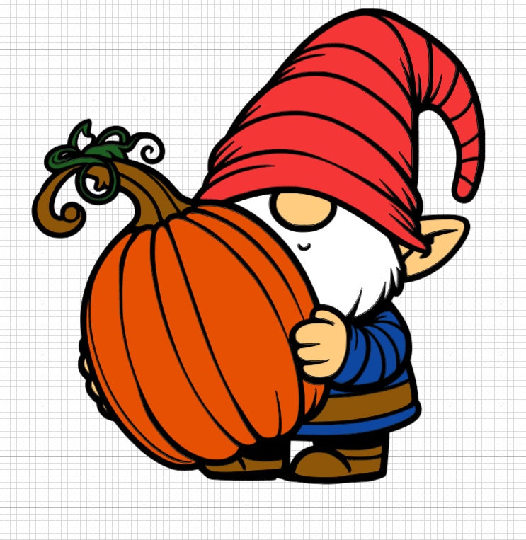 Gnome Holding Pumpkin SVG Layered Outline SVG Cricut Silhouette Cut ...