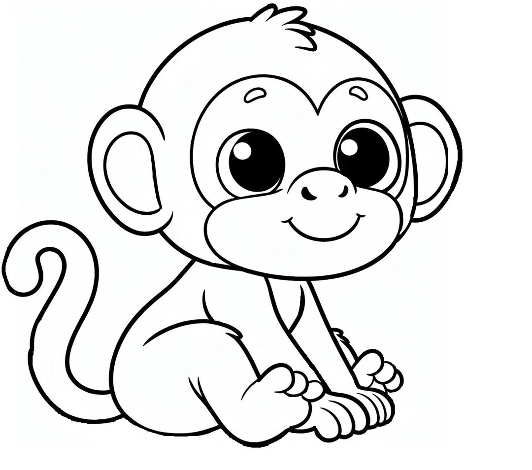 Cute Monkey Outline SVG, Jungle Animal, Baby Shower, Cricut, Cut File ...