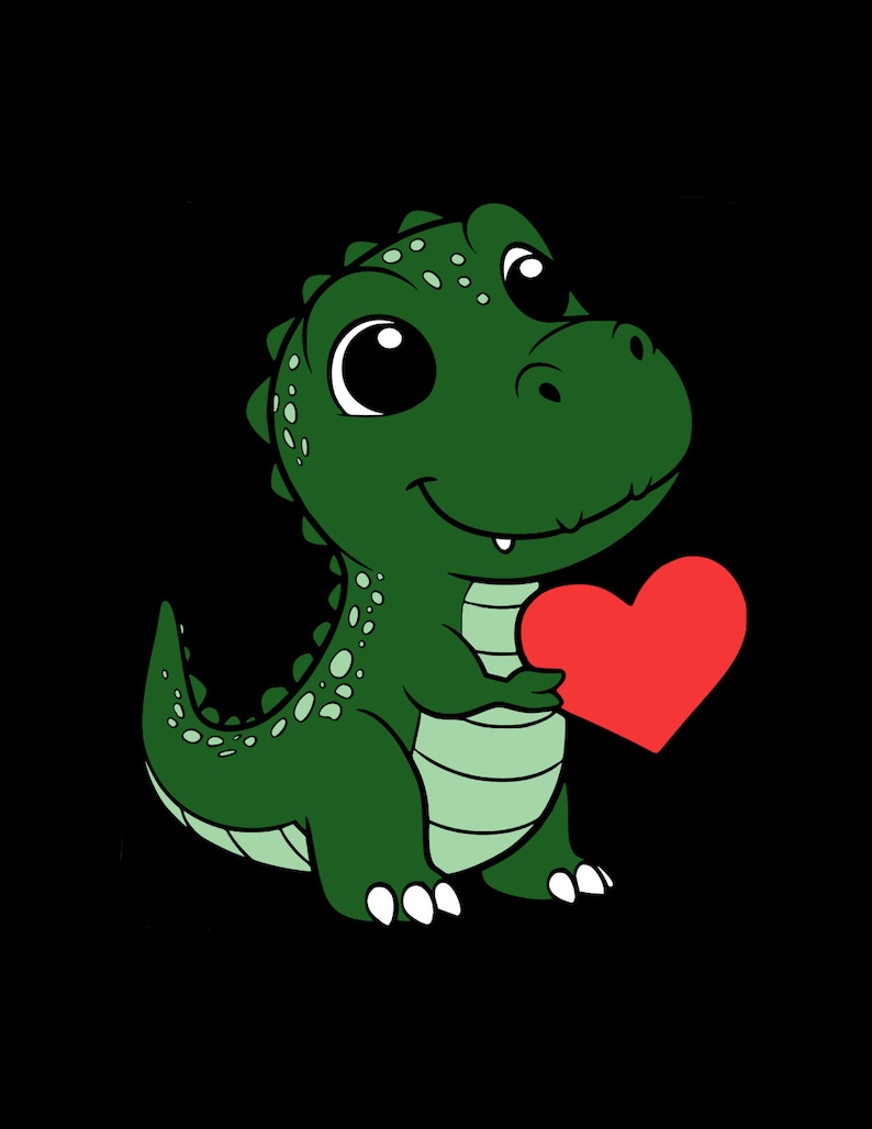 T-rex Holding Heart Valentine SVG Baby Dinosaur Outline Cricut ...