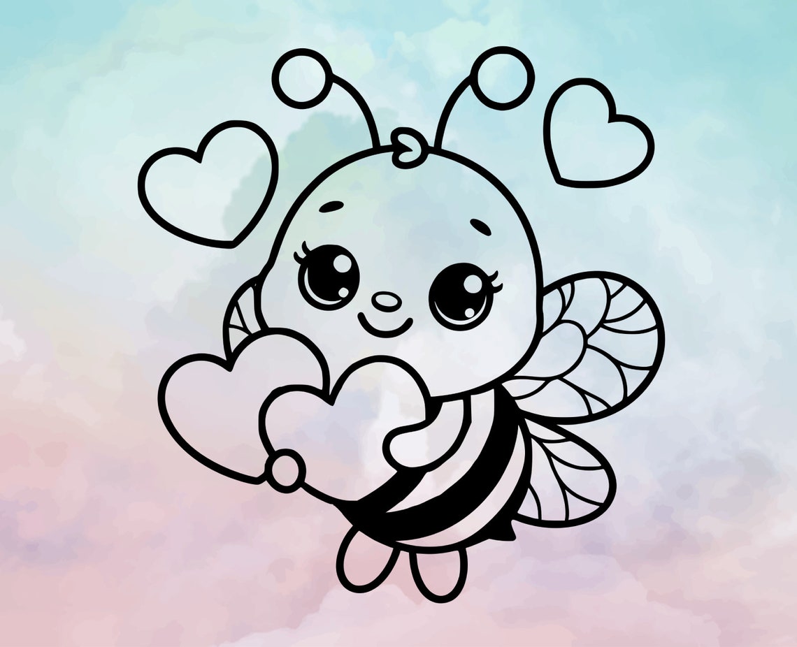 Bee Holding Heart Love Bug Garden SVG Outline Cricut Silhouette Cut ...