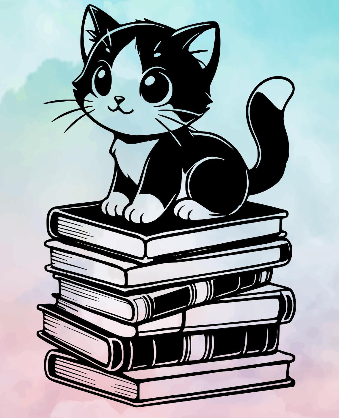 Cute Cat and Books SVG, Vector Image for Crafting Purposes Cricut ...