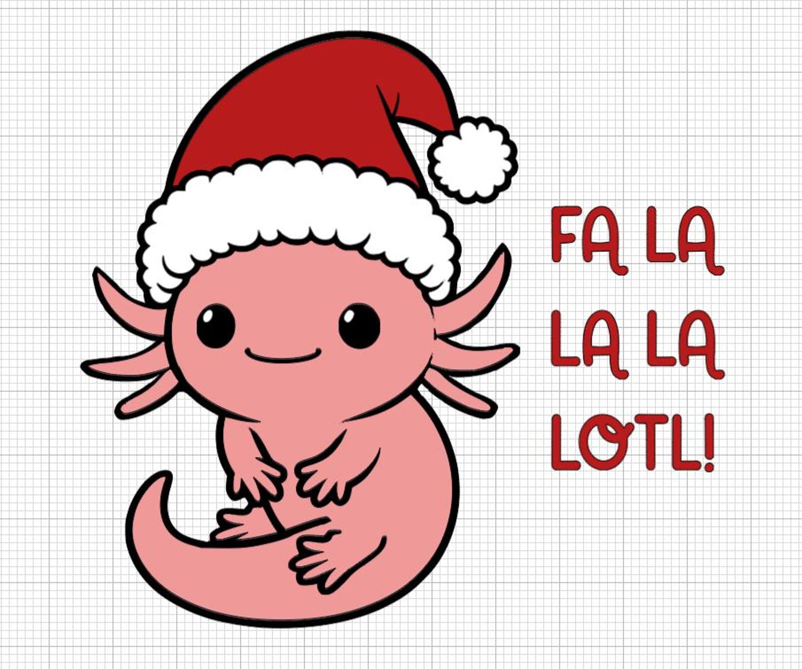 Cute Christmas Axolotl, Santa Hat Layered Outline SVG, Cricut ...