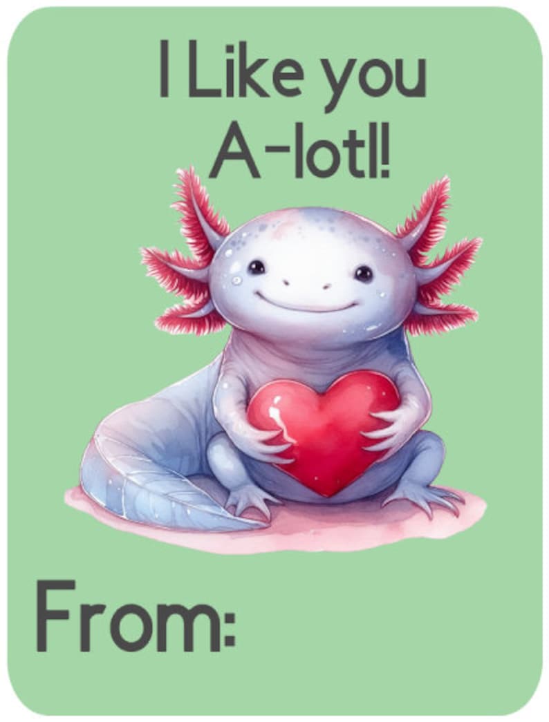Axolotl Valentine Printable Class Classroom Cards Instant Download Cute ...