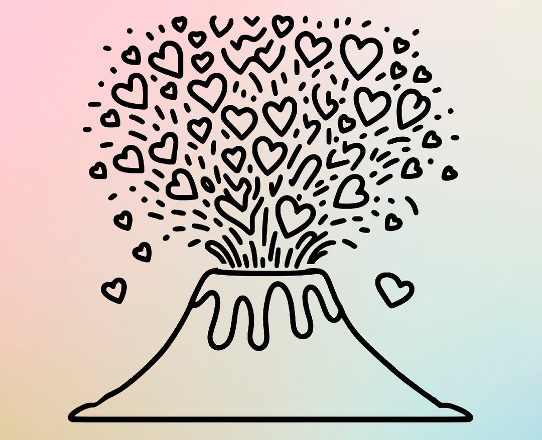 Volcano With Heart SVG Valentine Volcano Outline Cricut Silhouette Cut ...