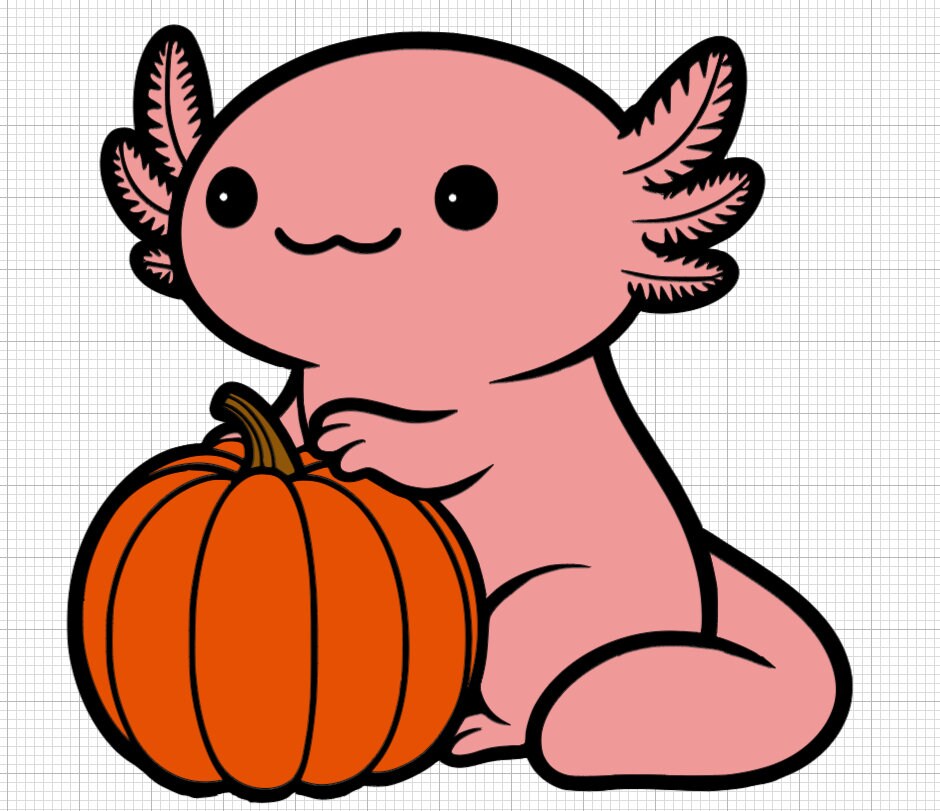 SVG File Cute Axolotl With Pumpkin, Jack-o-lantern, Fall, Halloween ...