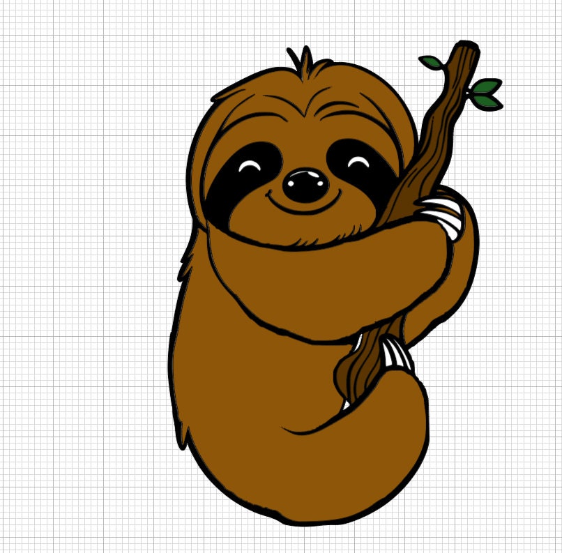 Sloth Outline SVG Sweet Hanging Sloth Outline Cricut Silhouette Cut ...