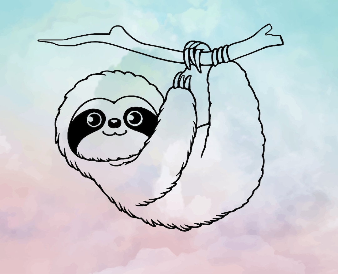 Sloth Outline SVG Sweet Hanging Sloth Outline Cricut Silhouette Cut ...