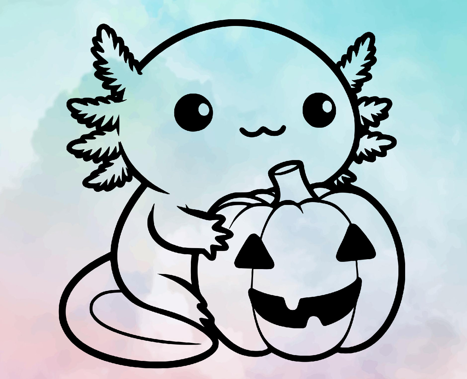 SVG File Cute Axolotl With Pumpkin, Jack-o-lantern, Fall, Halloween ...