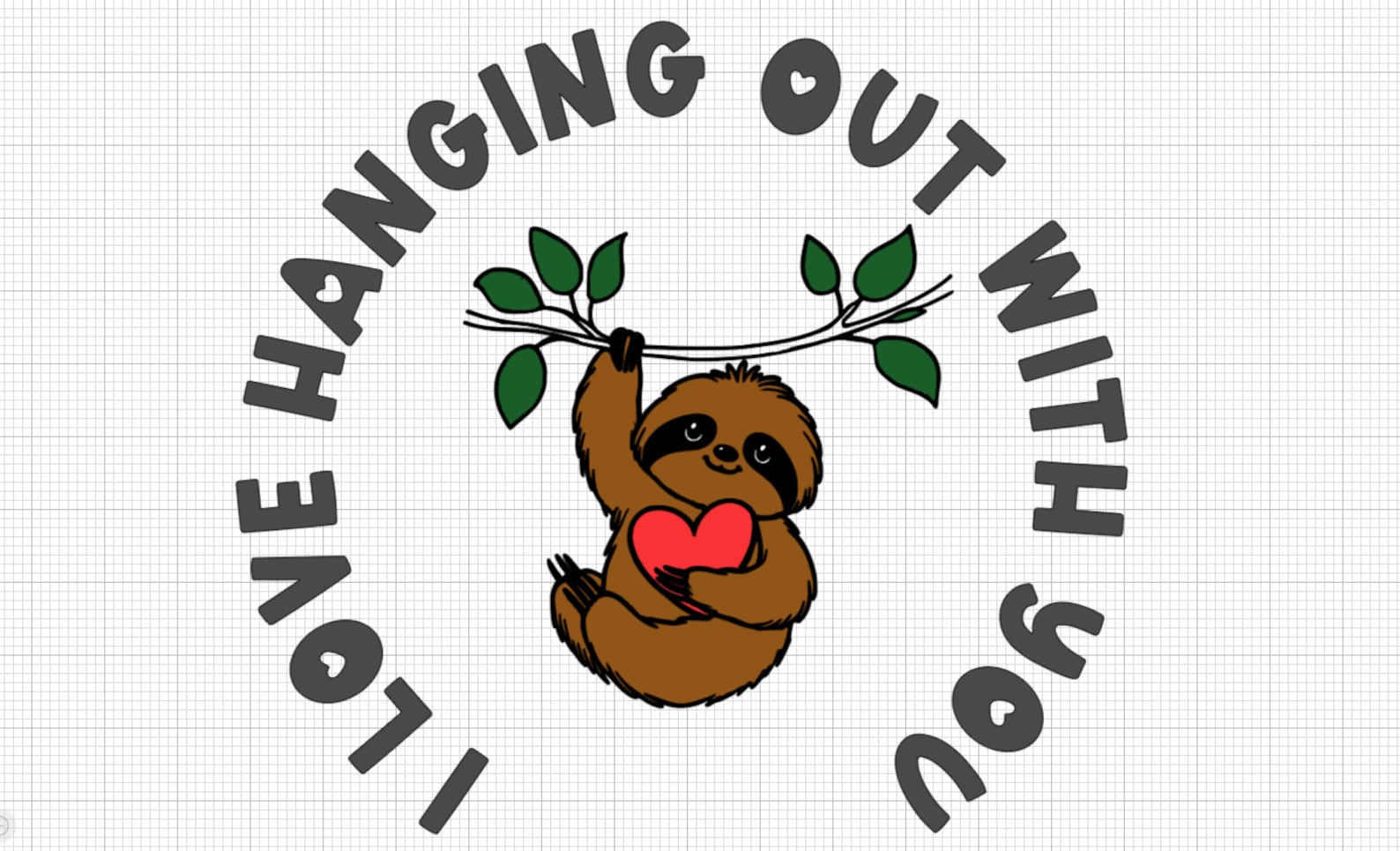 Sloth With Heart Love SVG Cute Sloth Outline Cricut Silhouette Cut File ...