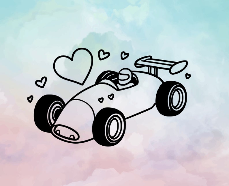 Race Car With Heart SVG Race Car Outline Cricut Silhouette Cut File ...