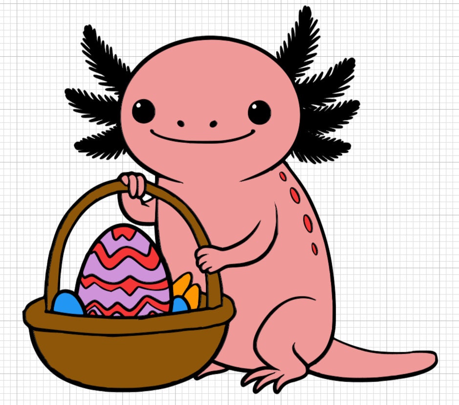 Axolotl With Easter Egg SVG Baby Axolotl Outline Cricut Silhouette Cut ...