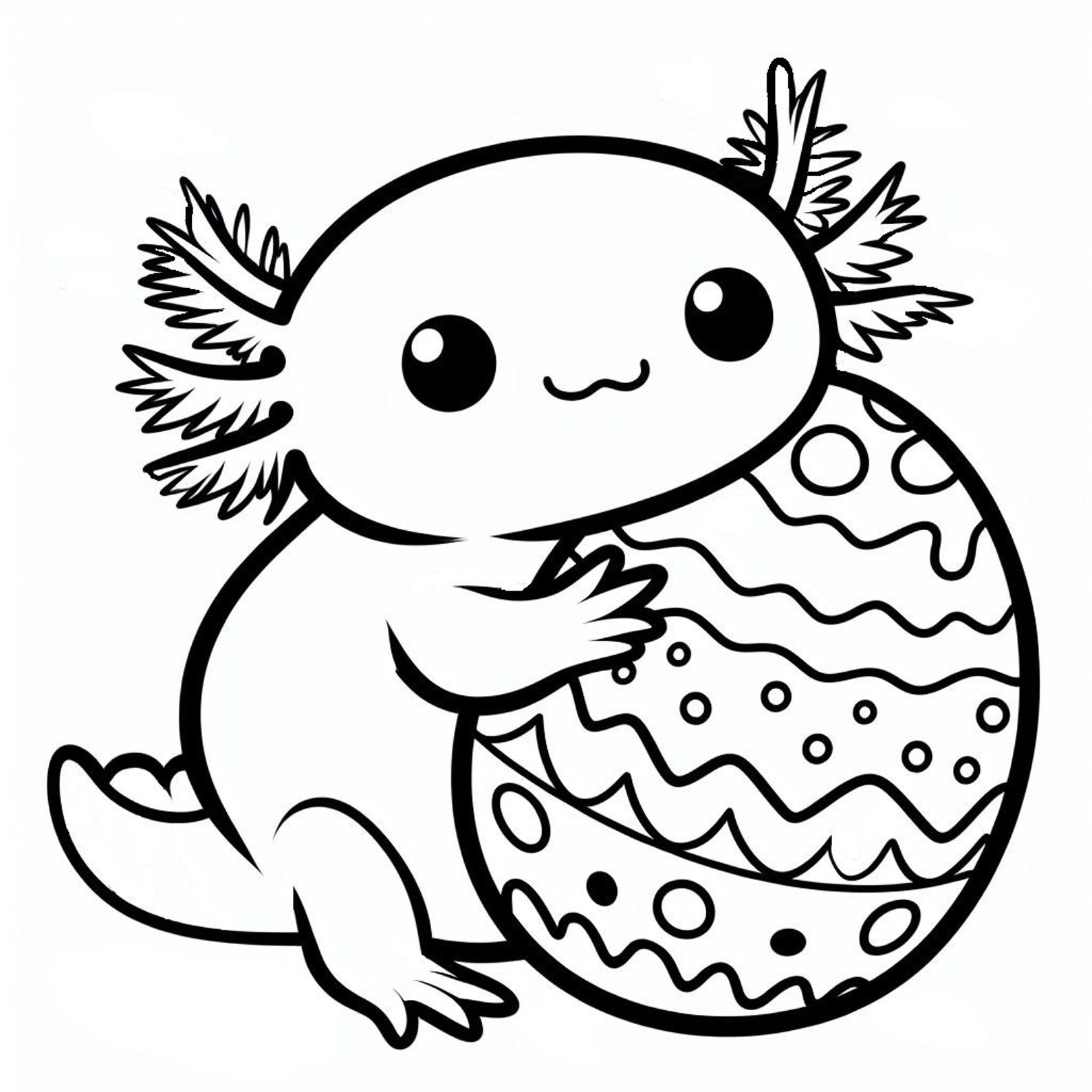 Axolotl With Easter Egg SVG Baby Axolotl Outline Cricut Silhouette Cut ...