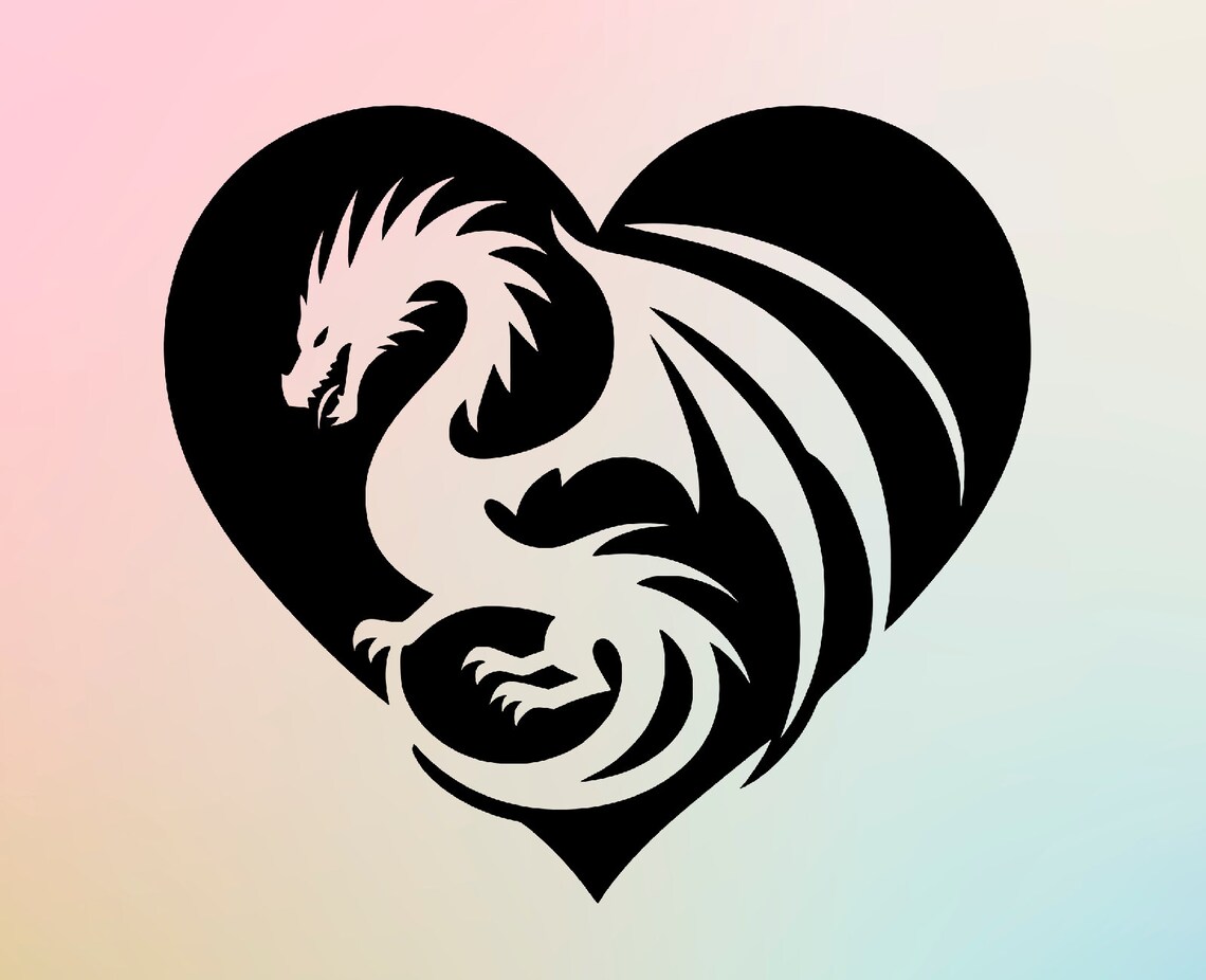 Dragon With Heart SVG Dragon Heart Outline Cricut Silhouette Cut File ...