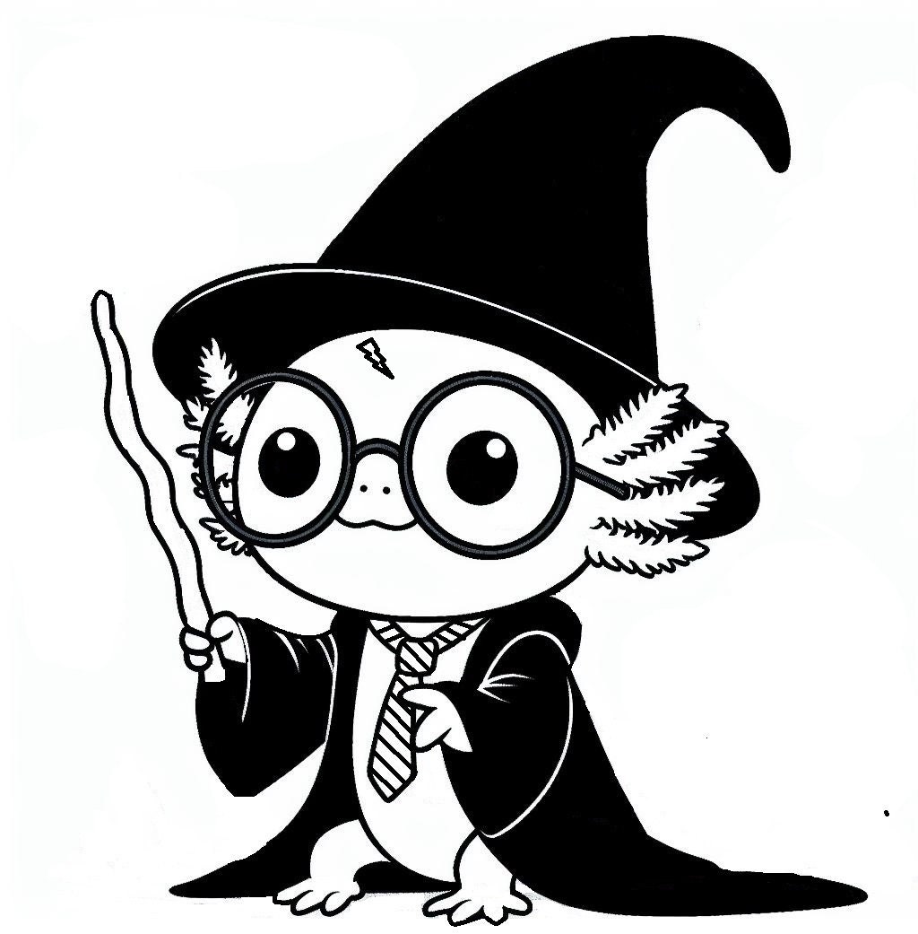 Harry Potl and Friends Cute Axolotl Magic Wizard Svg, Outline Svg Files ...