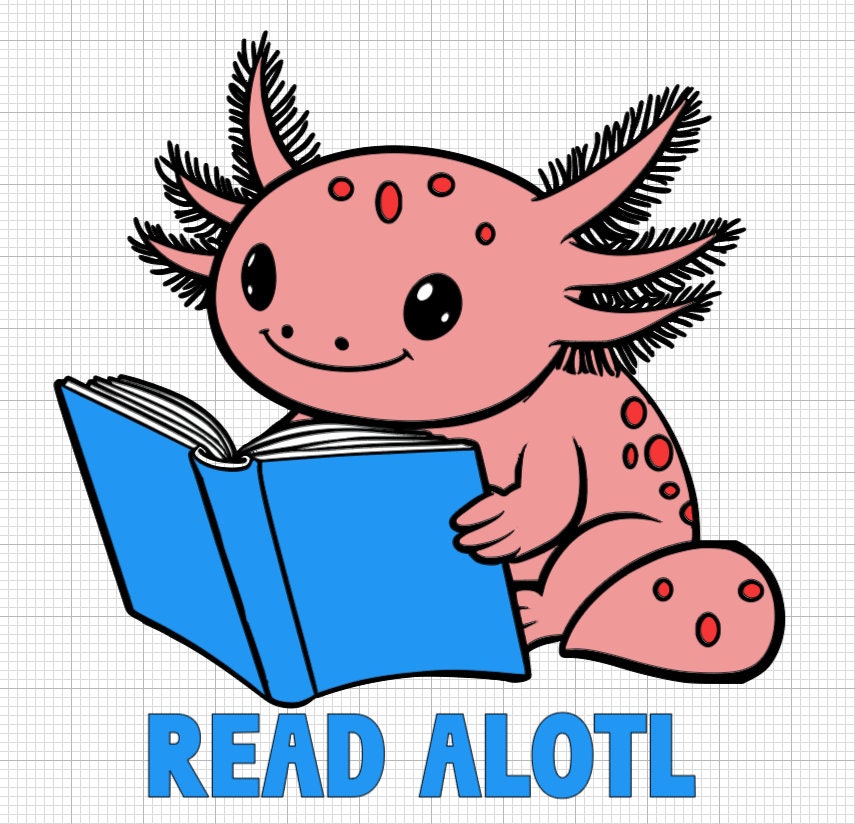 Axolotl With Book SVG: "i Read Alotl" Outline Cut File - Etsy