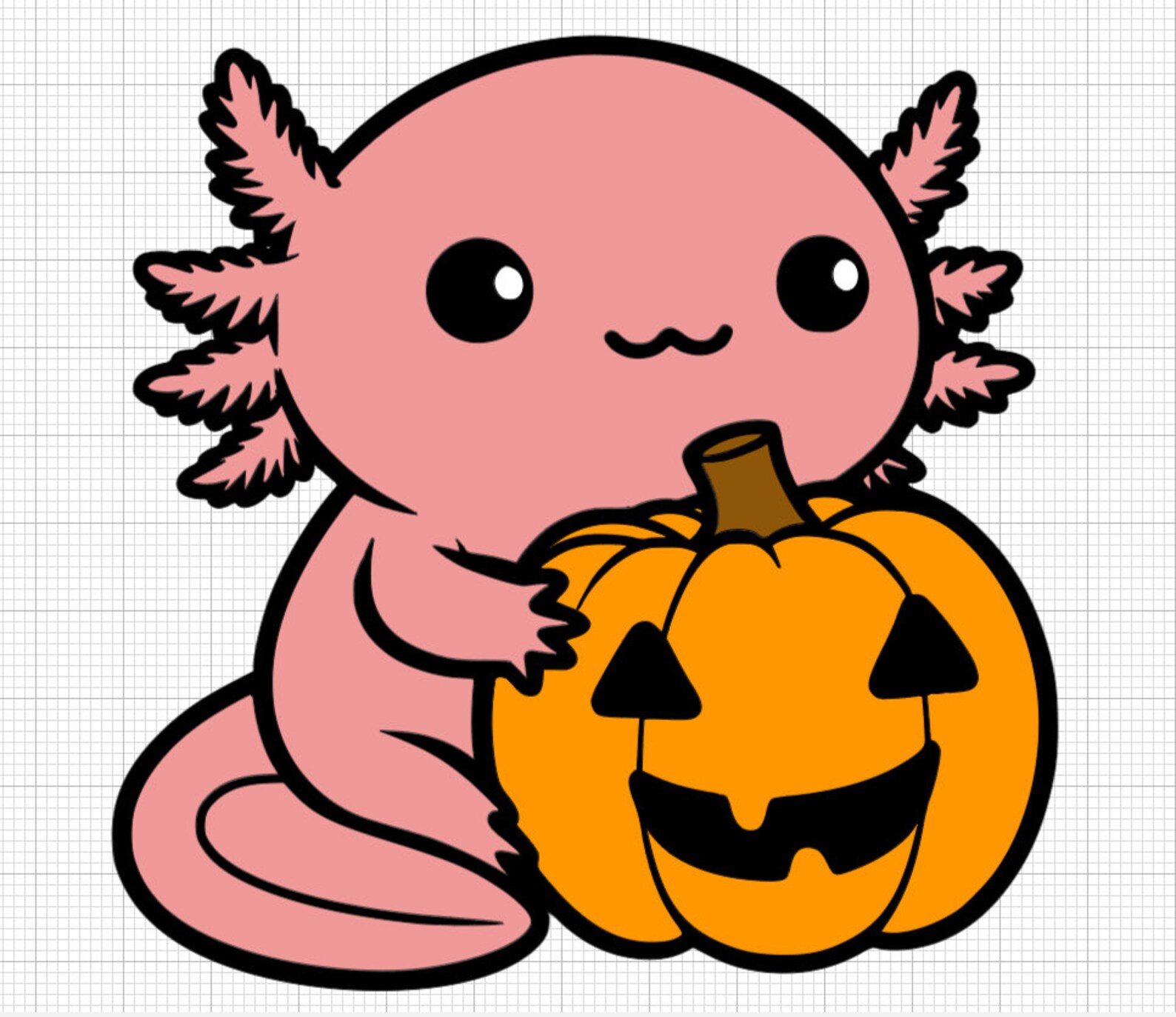 SVG File Cute Axolotl With Pumpkin, Jack-o-lantern, Fall, Halloween ...