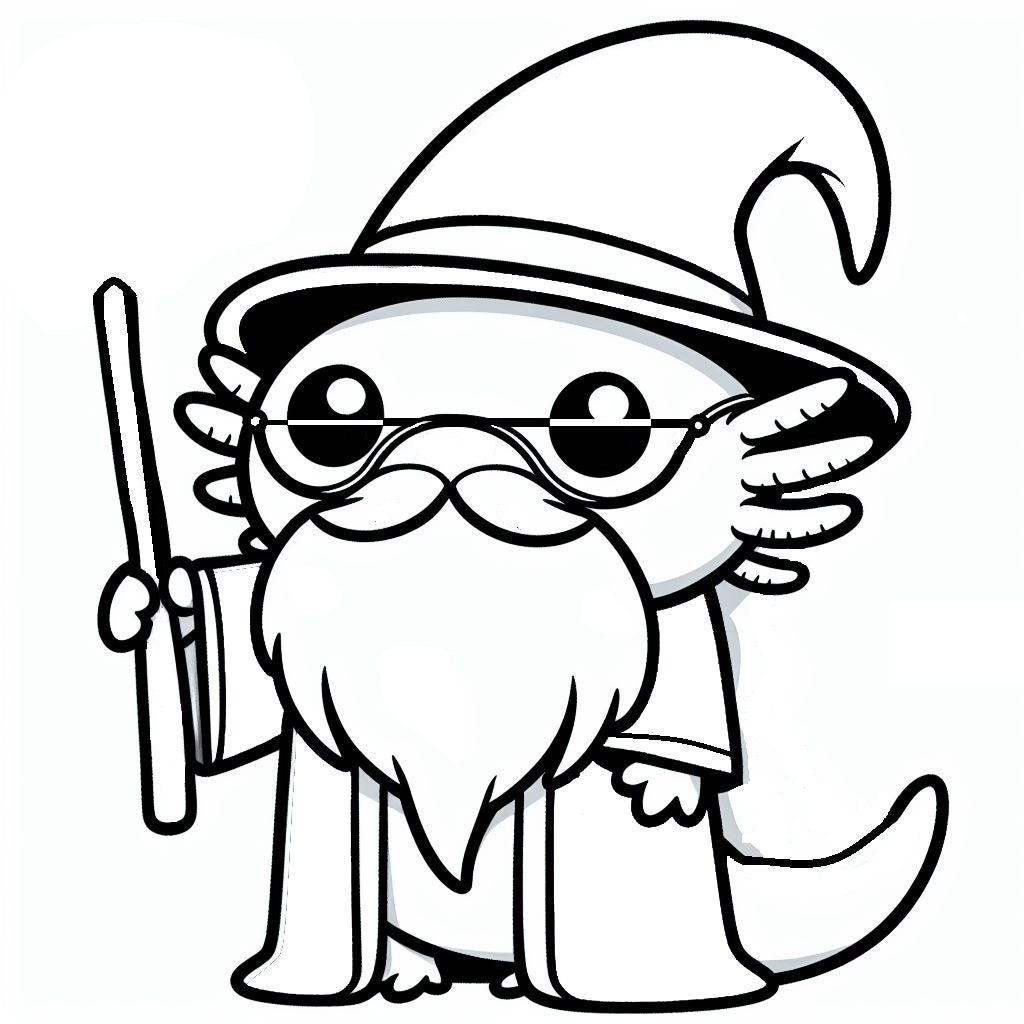 Harry Potl and Friends Cute Axolotl Magic Wizard Svg, Outline Svg Files ...
