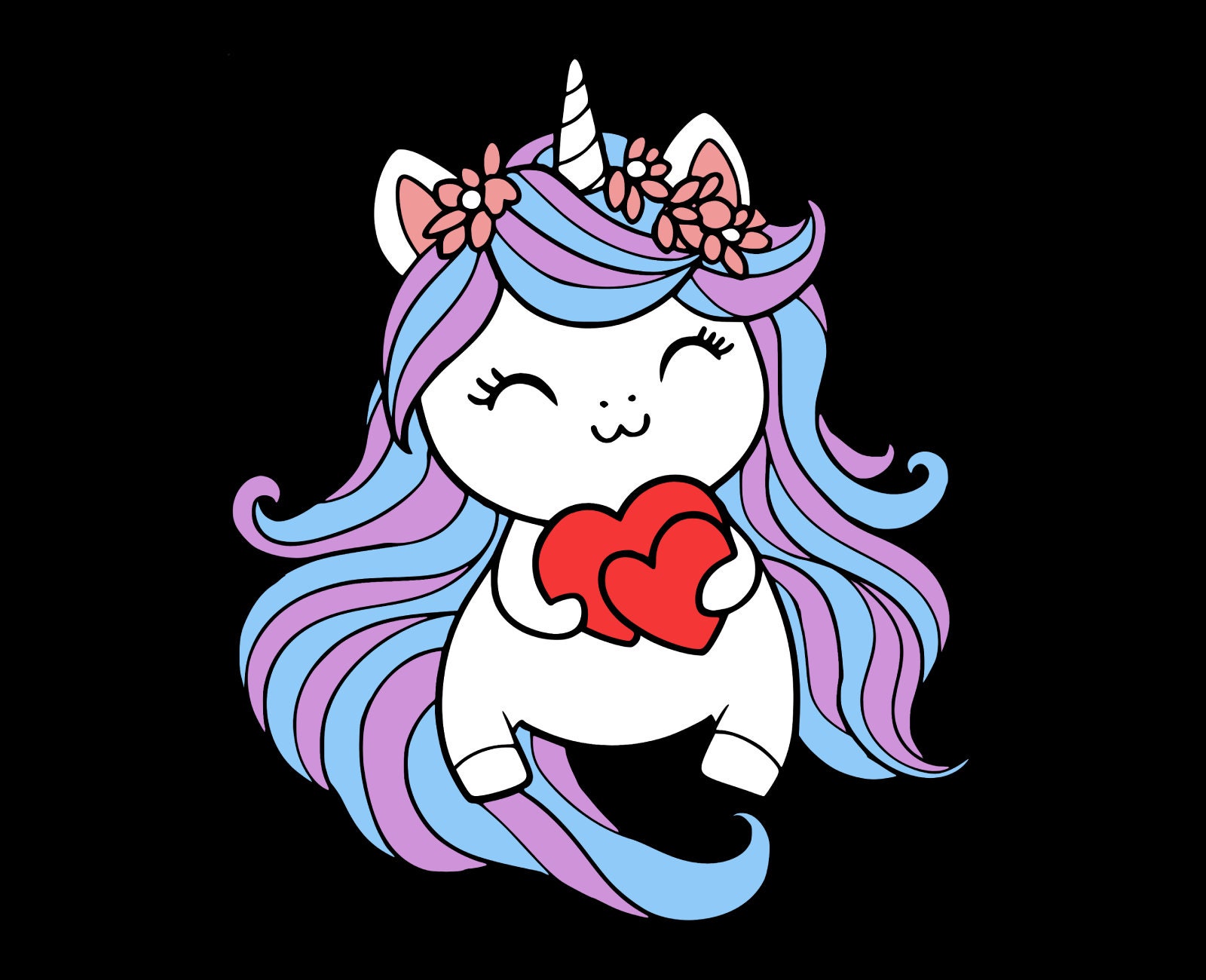 Cute Unicorn With Heart Love Valentine SVG Baby Unicorn Outline Cricut ...