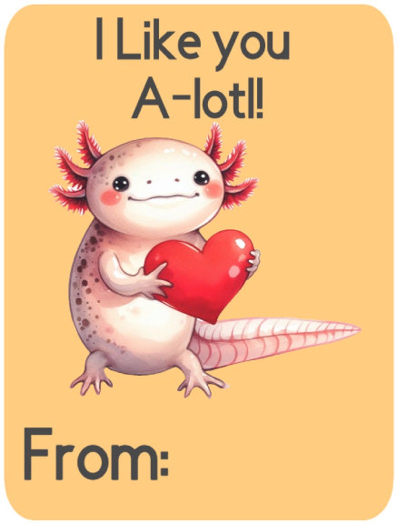 Axolotl Valentine Printable Class Classroom Cards Instant Download Cute ...