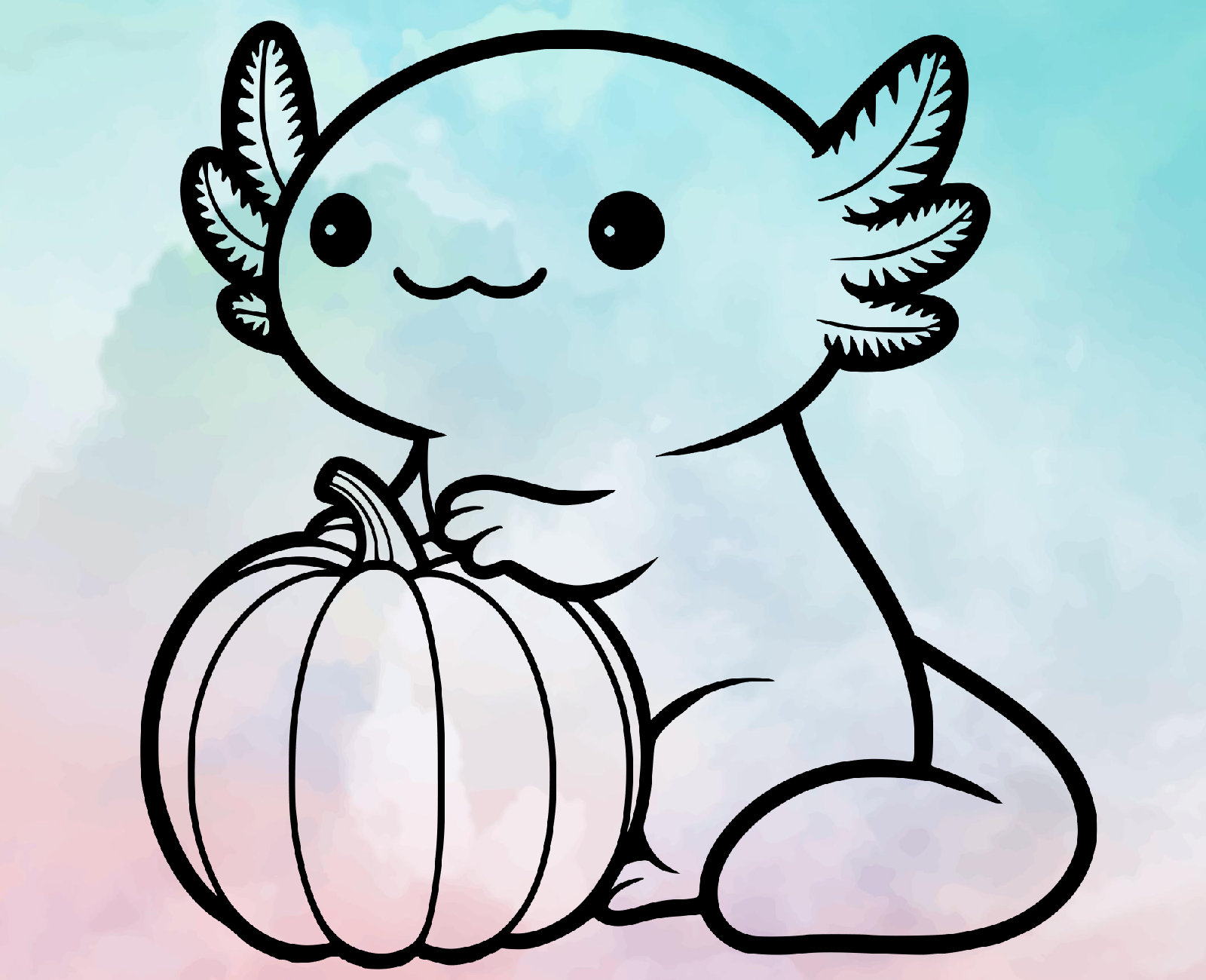 SVG File Cute Axolotl With Pumpkin, Jack-o-lantern, Fall, Halloween ...